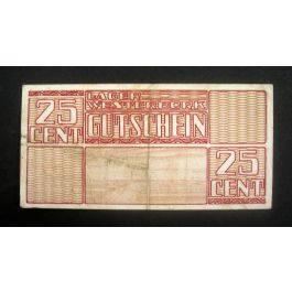 Kampgeld Westerbork, biljet van 25cent, 1944