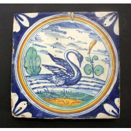 vogel tegel zwaan 17e eeuw polychroom